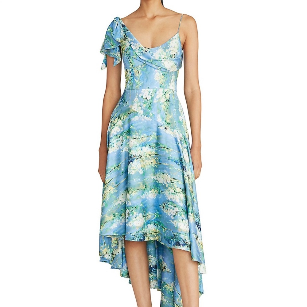 Theia Adrian Cowl Draped Midi Dress - Gem